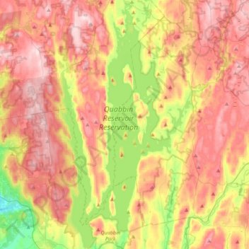 Quabbin Reservoir topographic map, elevation, terrain