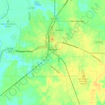 Bastrop topographic map, elevation, terrain