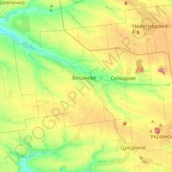 Selydove urban hromada topographic map, elevation, terrain