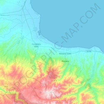 Corigliano-Rossano topographic map, elevation, terrain