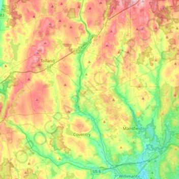 Willimantic River topographic map, elevation, terrain