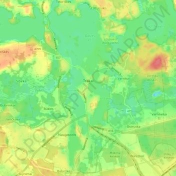 Trakai topographic map, elevation, terrain