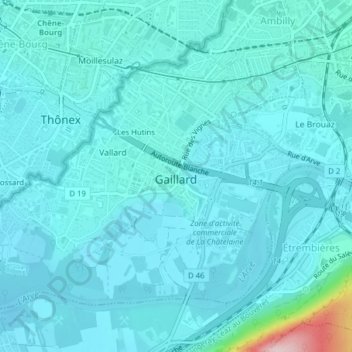 Gaillard topographic map, elevation, terrain