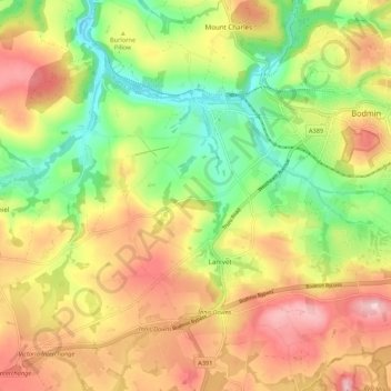 Lanivet topographic map, elevation, terrain