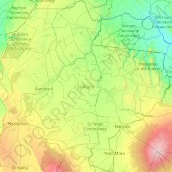 Laikipia County topographic map, elevation, terrain