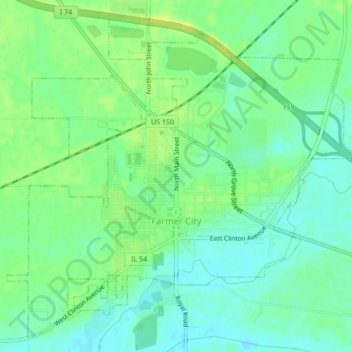 Farmer City topographic map, elevation, terrain