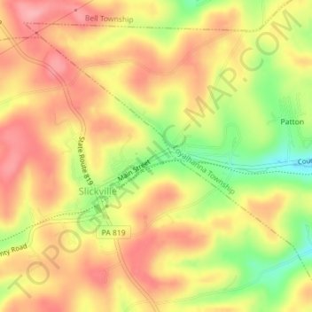 Slickville topographic map, elevation, terrain
