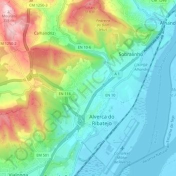 Alverca do Ribatejo topographic map, elevation, terrain