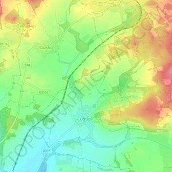 Ostrov topographic map, elevation, terrain
