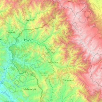 Poonch topographic map, elevation, terrain