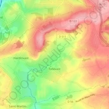 Tollevast topographic map, elevation, terrain