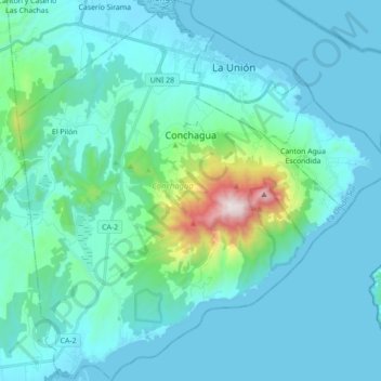 Conchagua topographic map, elevation, terrain
