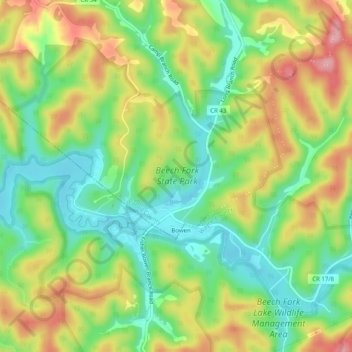 Beech Fork State Park topographic map, elevation, terrain