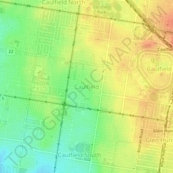 Caulfield topographic map, elevation, terrain