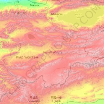 Naryn Region topographic map, elevation, terrain