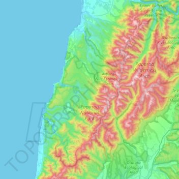 Paparoa National Park topographic map, elevation, terrain