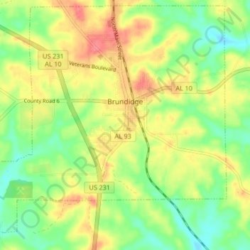 Brundidge topographic map, elevation, terrain