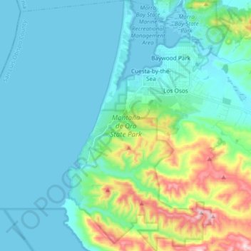 Montaña de Oro State Park topographic map, elevation, terrain