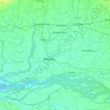Barpeta topographic map, elevation, terrain