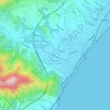 Borghetto Santo Spirito topographic map, elevation, terrain