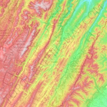 Pendleton County topographic map, elevation, terrain