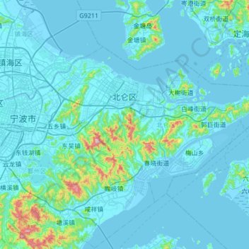 Beilun District topographic map, elevation, terrain