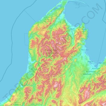 Kahurangi National Park topographic map, elevation, terrain