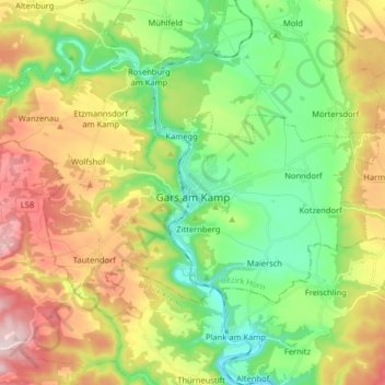 Gars am Kamp topographic map, elevation, terrain