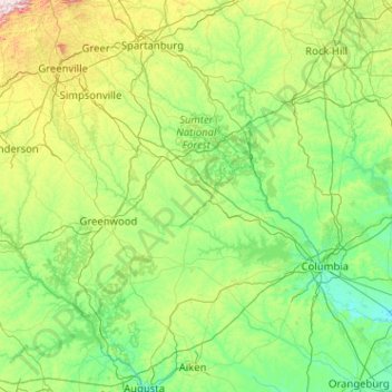 Sumter National Forest topographic map, elevation, terrain