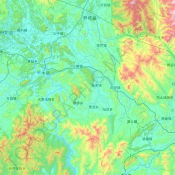 Pingle County topographic map, elevation, terrain