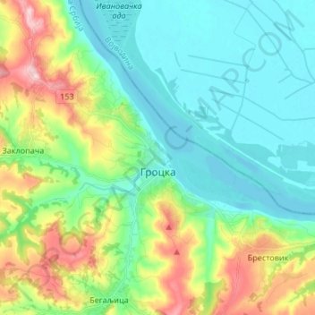 Grocka topographic map, elevation, terrain