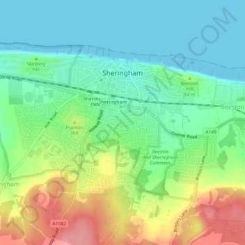 Sheringham topographic map, elevation, terrain