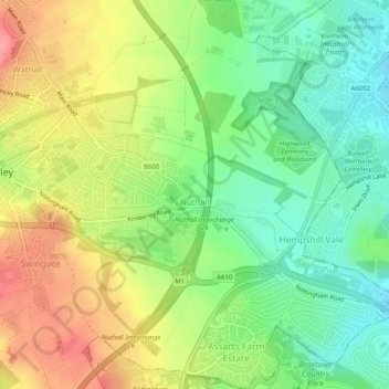 Nuthall topographic map, elevation, terrain