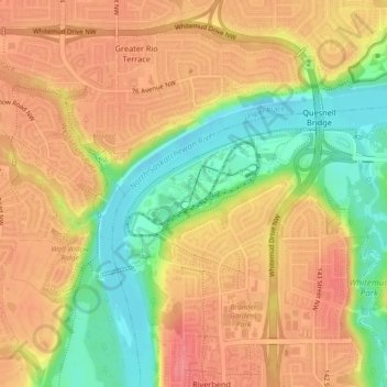 River Valley Fort Edmonton topographic map, elevation, terrain