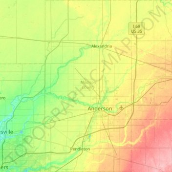 Madison County topographic map, elevation, terrain