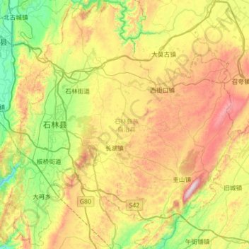 Shilin Yi Autonomous County topographic map, elevation, terrain