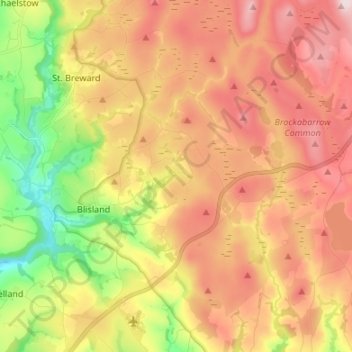 Blisland topographic map, elevation, terrain