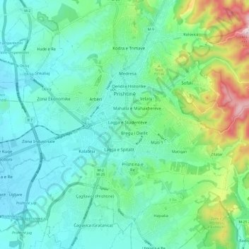 Pristina topographic map, elevation, terrain