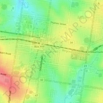 Box Hill topographic map, elevation, terrain