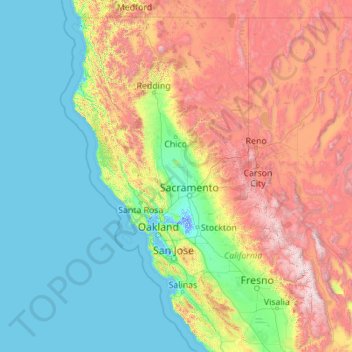 Northern California topographic map, elevation, terrain
