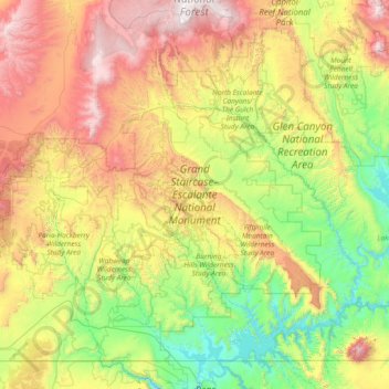 Grand Staircase–Escalante National Monument topographic map, elevation ...