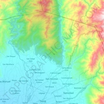 San Nicolas topographic map, elevation, terrain