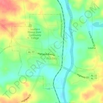 Wadley topographic map, elevation, terrain