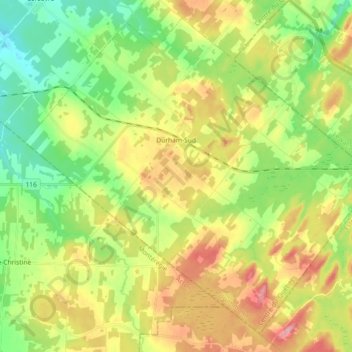 Durham-Sud topographic map, elevation, terrain