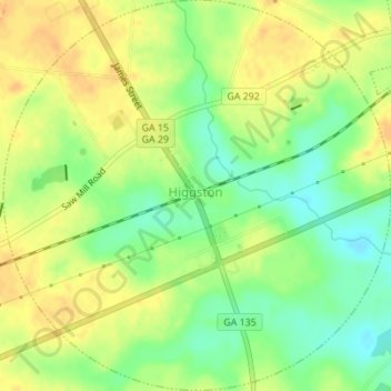 Higgston topographic map, elevation, terrain