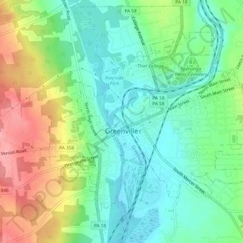 Greenville topographic map, elevation, terrain