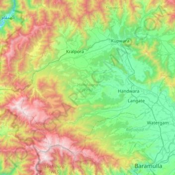 Handwara tehsil topographic map, elevation, terrain