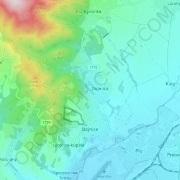 Bojnice topographic map, elevation, terrain