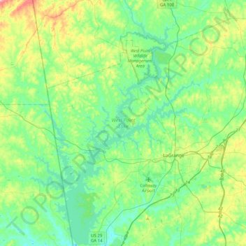 West Point Lake topographic map, elevation, terrain