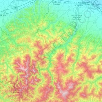 Trebbia topographic map, elevation, terrain